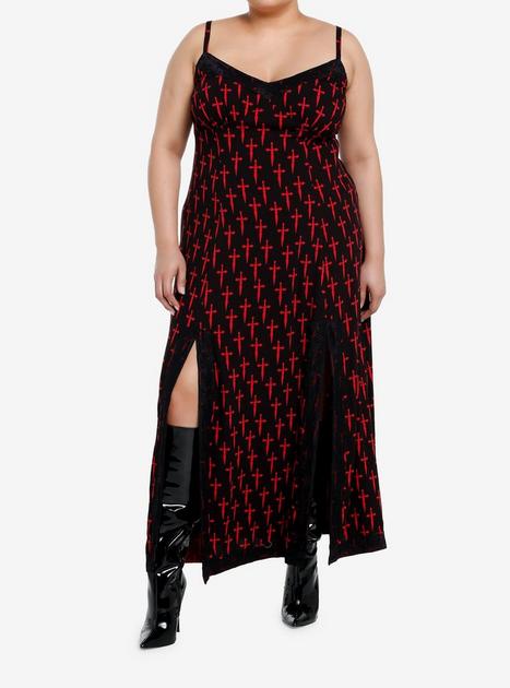 Social Collision Black & Red Dagger Maxi Slip Dress Plus Size | Hot Topic