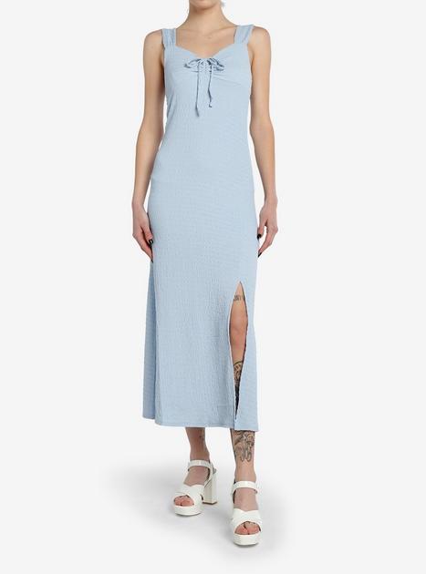 Light Blue Textured Slit Maxi Dress | Hot Topic