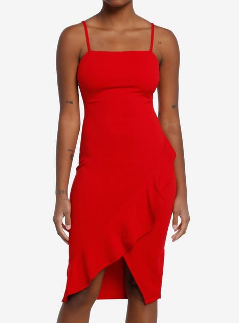 Cosmic Aura Red Asymmetrical Ruffle Wrap Dress Hot Topic