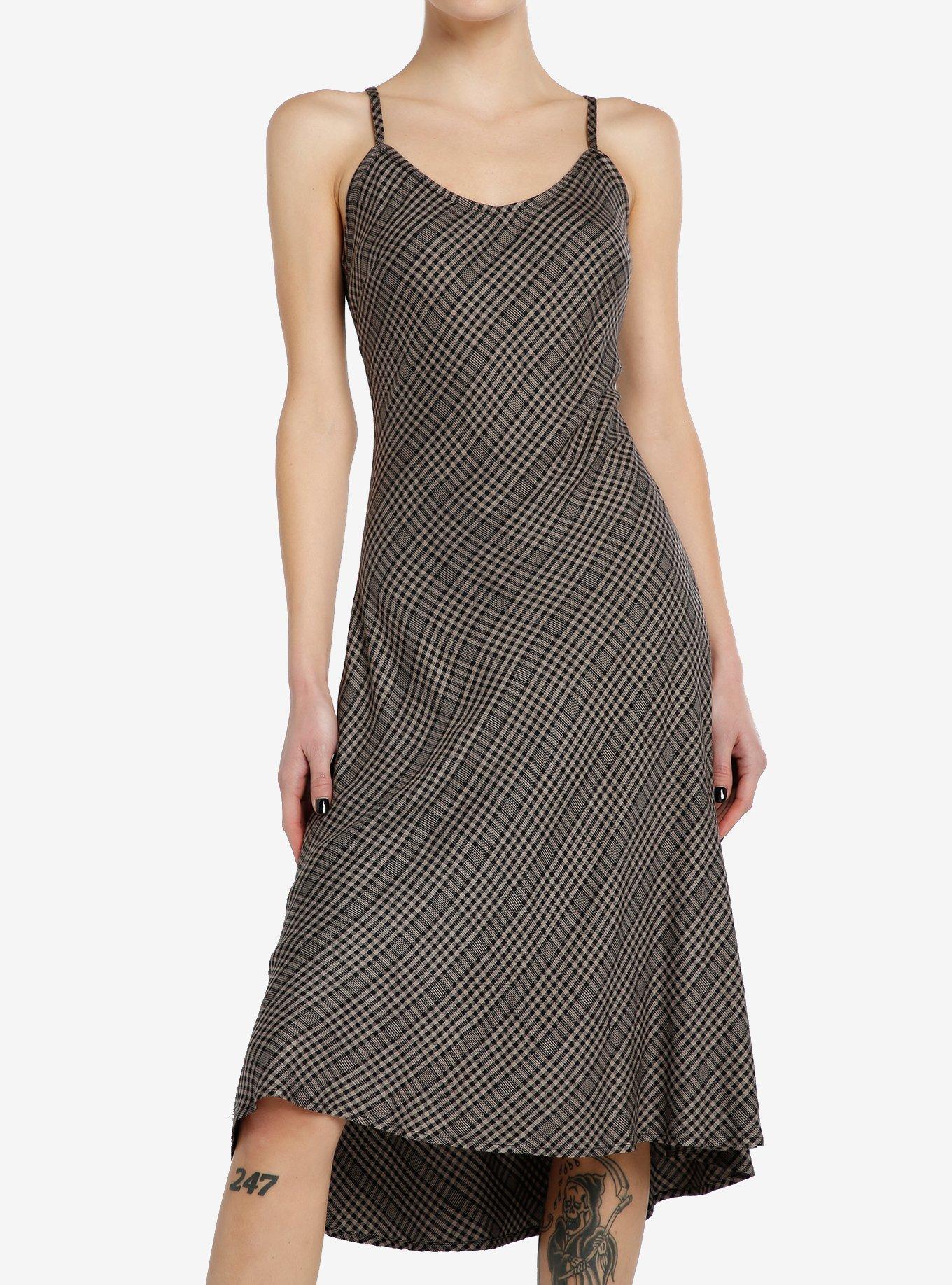 Social Collision Grey Plaid Midi Slip Dress Hot Topic