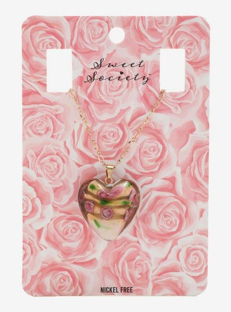 Sweet Society Glass Rose Heart Pendant Necklace | Hot Topic