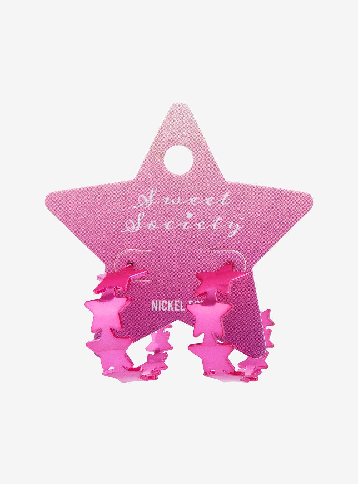 Sweet Society Hot Pink Star Hoop Earrings Hot Topic