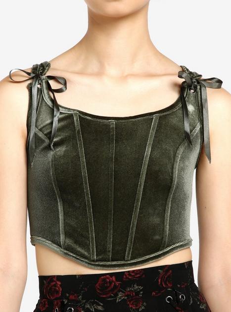 Thorn & Fable Green Velvet Girls Crop Corset Top | Hot Topic