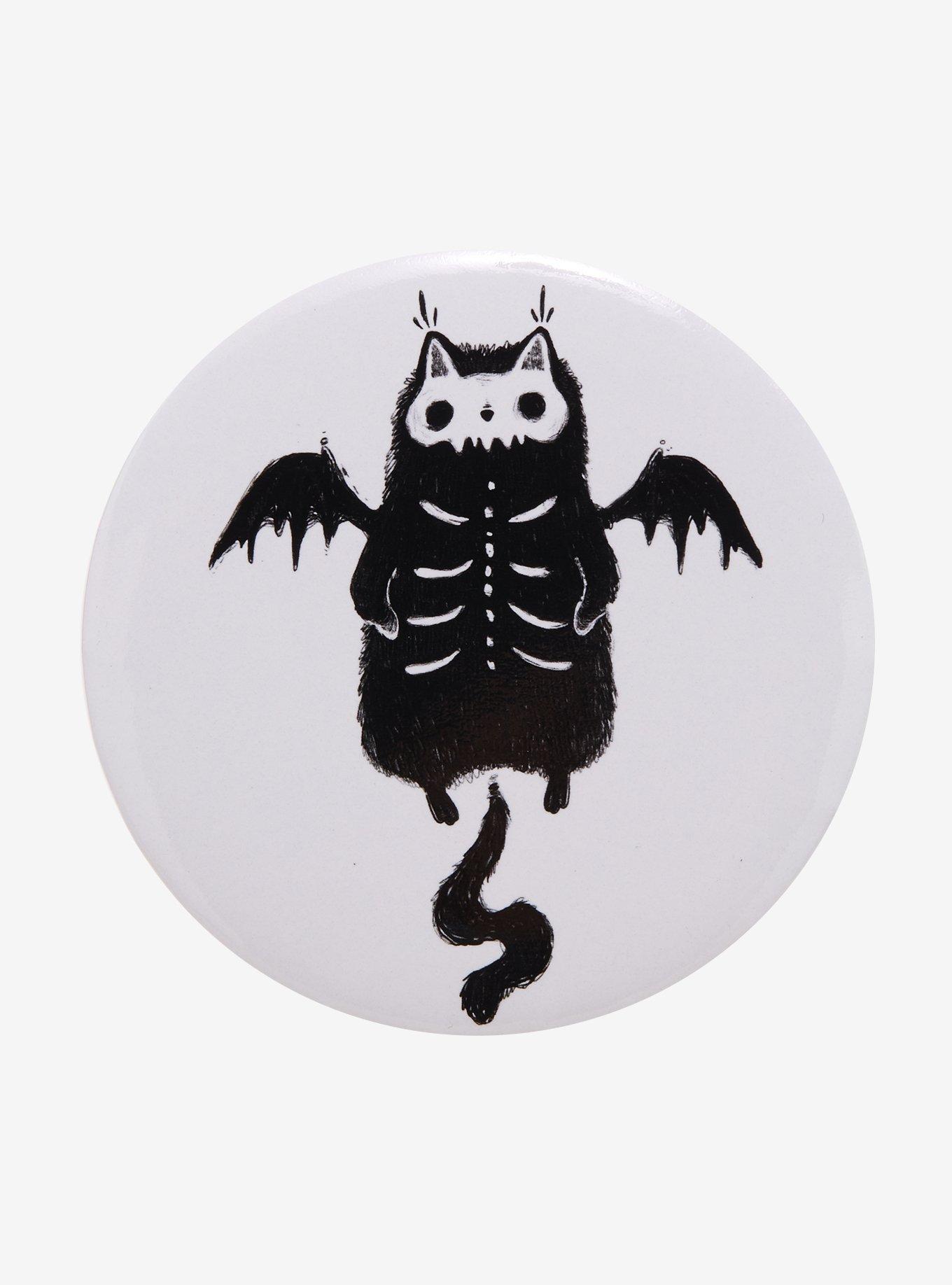 Skeleton Cat Bat 3 Inch Button | Hot Topic