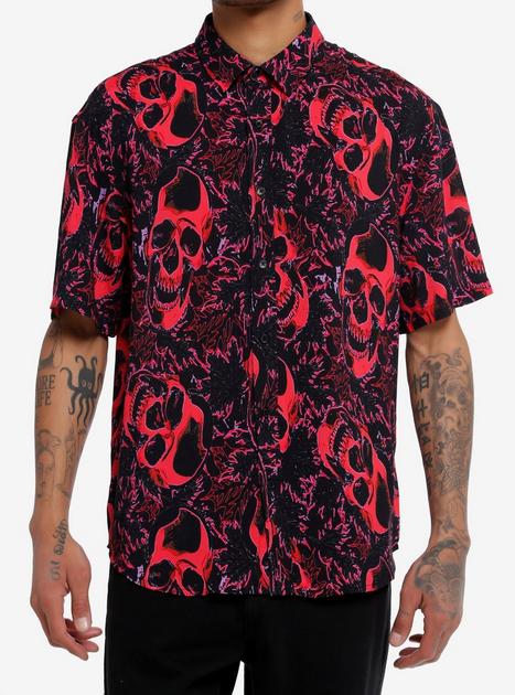 Warped Skulls Oversized Woven Button-Up | Hot Topic