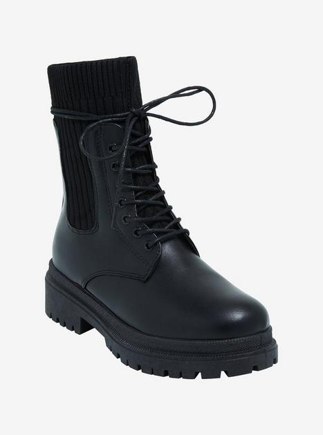 Yoki Black Knit Combat Boots | Hot Topic