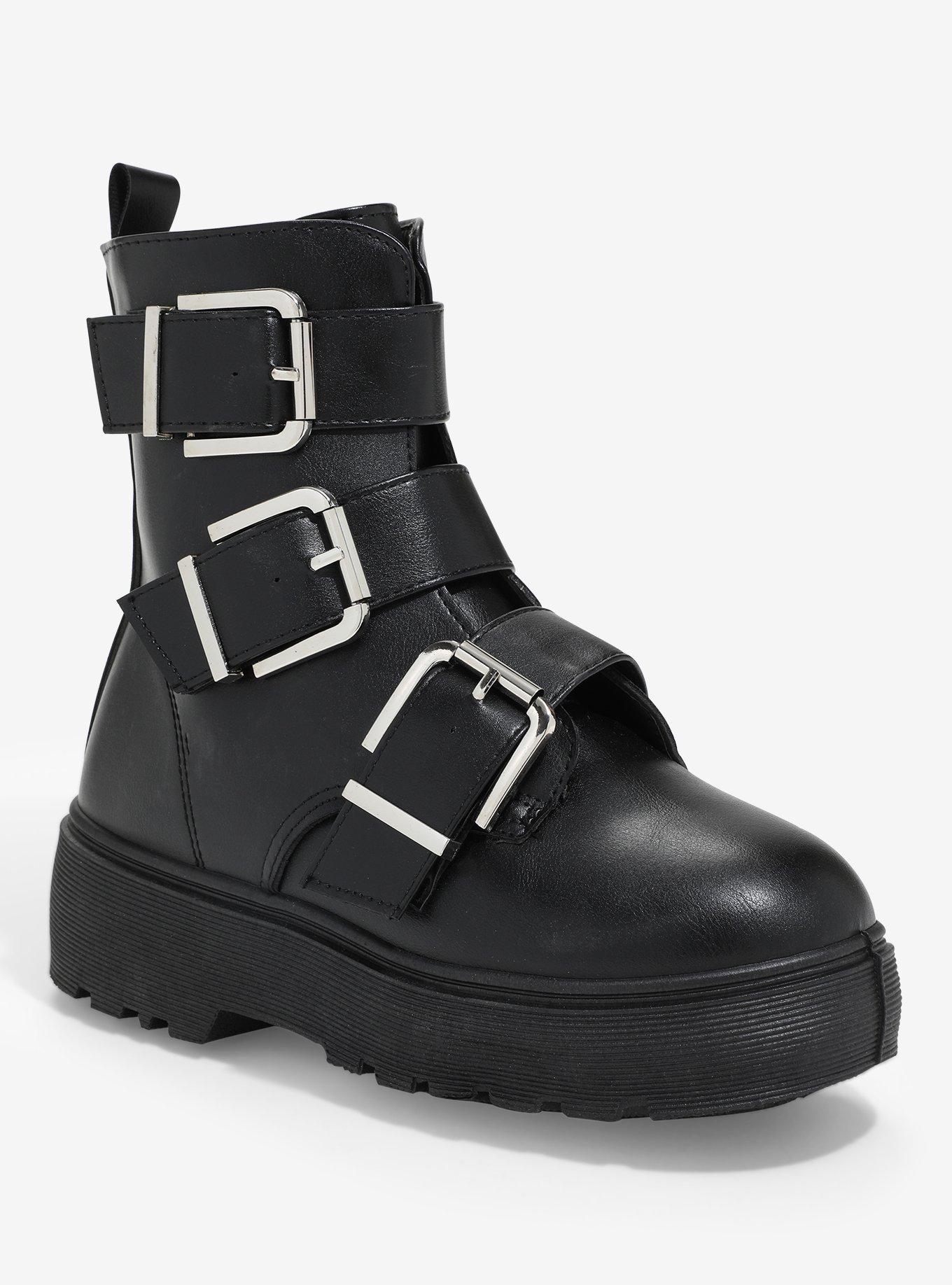 Yoki Black Buckle Combat Boots | Hot Topic
