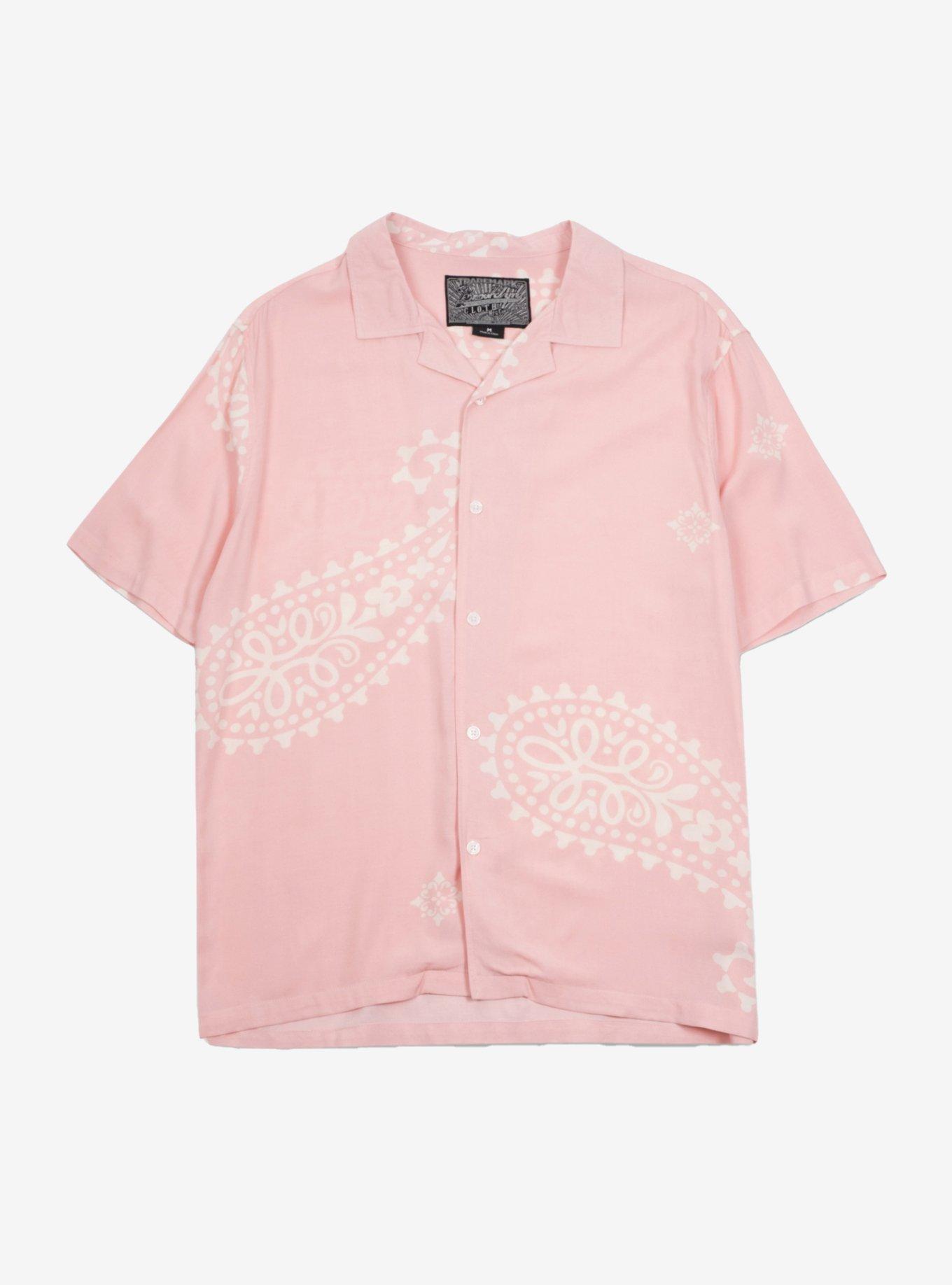 Oversized Paisley Rayon Button-Up Shirt Pink | Hot Topic
