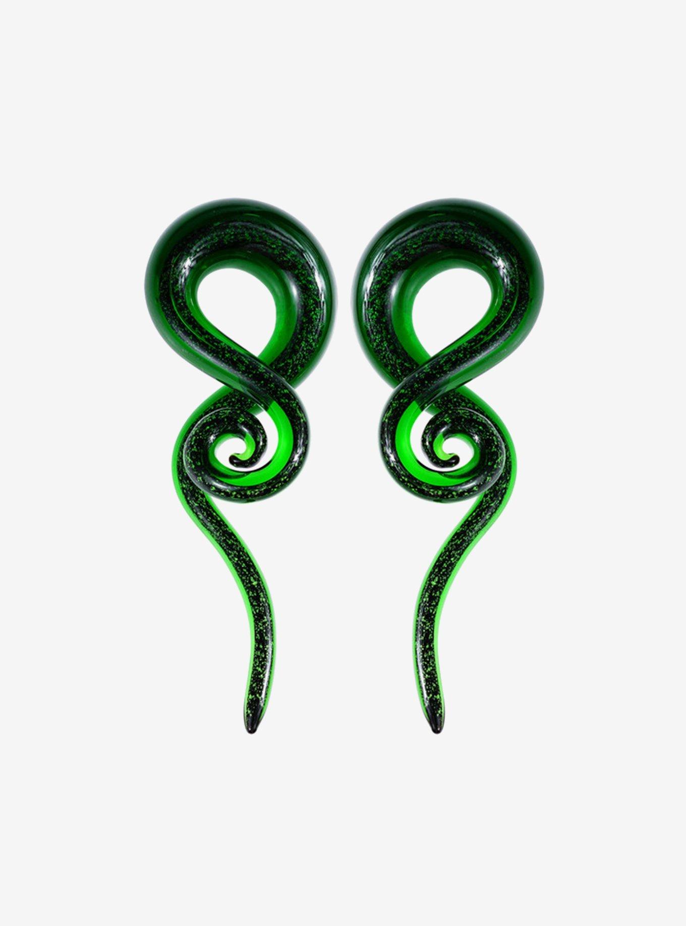 Glass Green Glitter Spiral Taper 2 Pack | Hot Topic