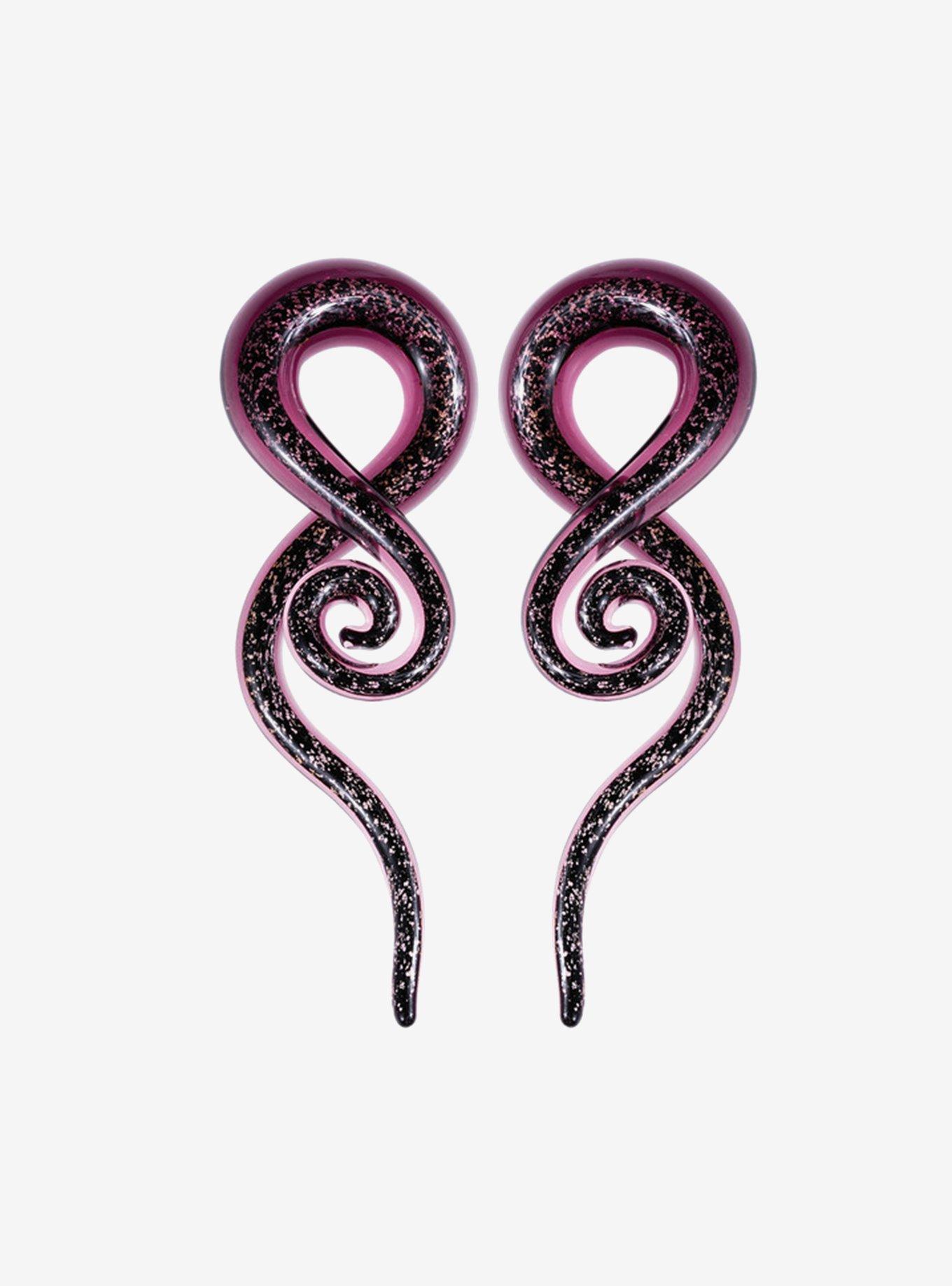 Glass Purple Glitter Spiral Taper 2 Pack | Hot Topic