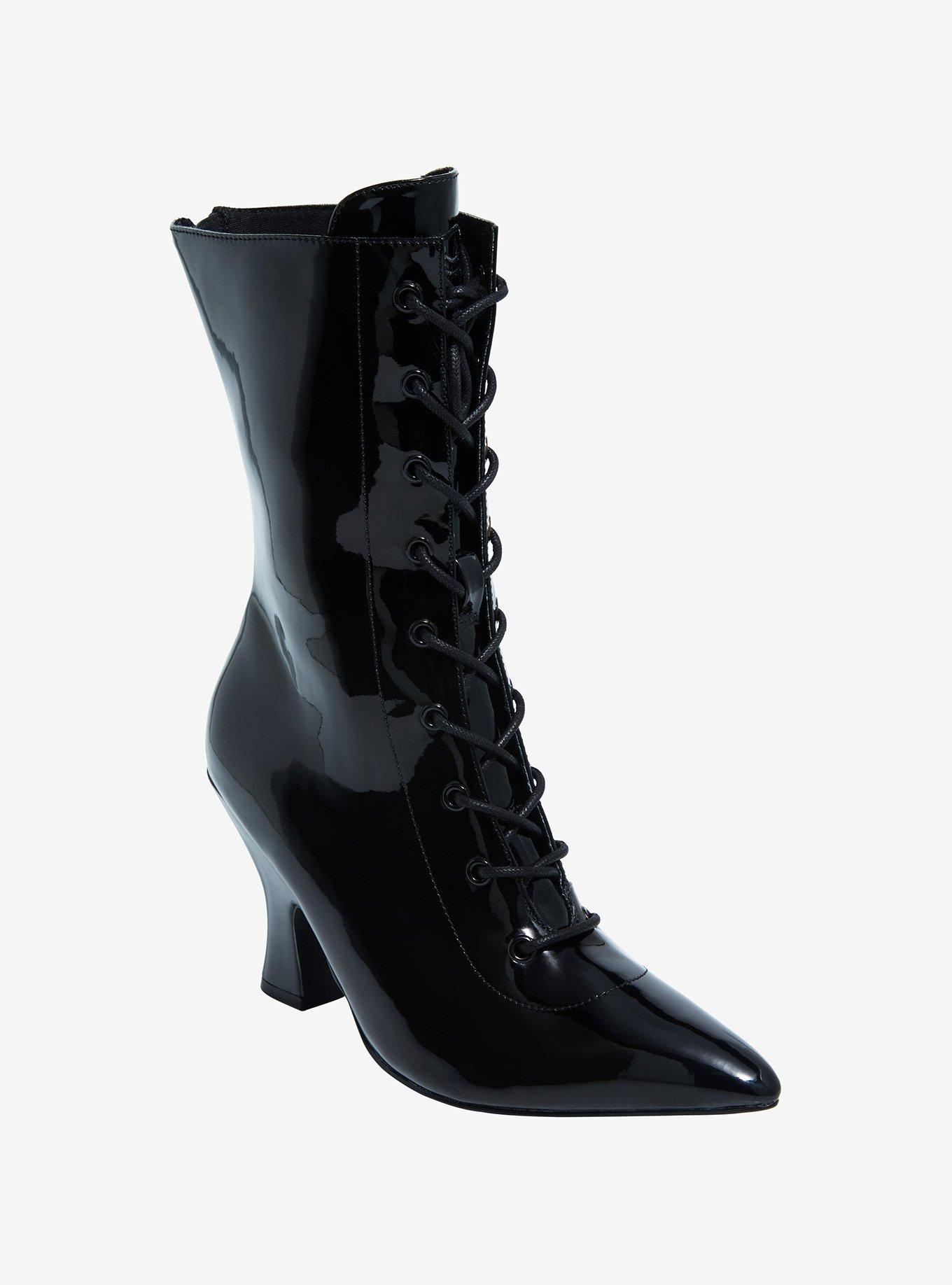 Strange Cvlt Black Faux Patent Leather Victorian Boots | Hot Topic