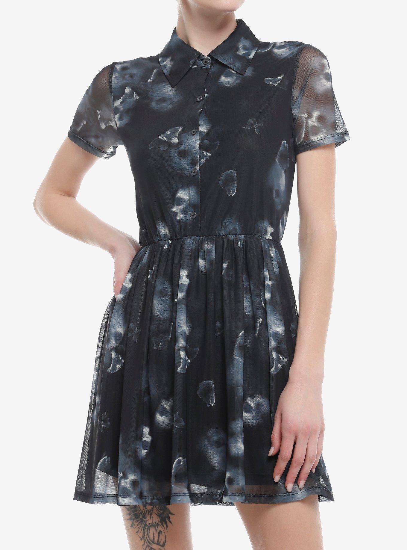 Black Skull Collared Mesh Skater Dress | Hot Topic