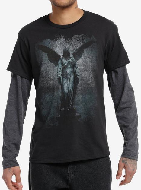 Cosmic Aura Angel Statue Oversized Long-Sleeve Twofer | Hot Topic