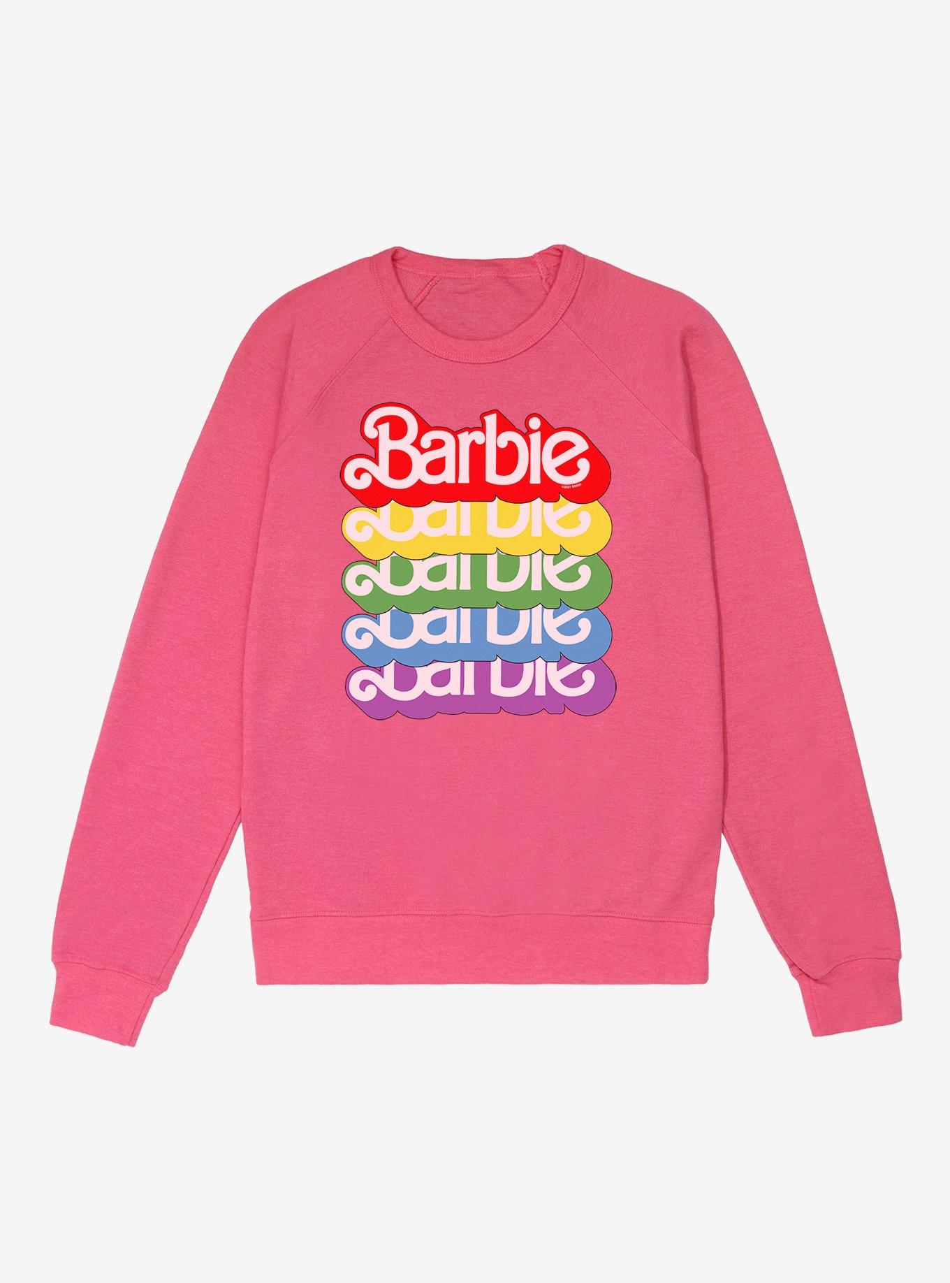 Barbie Text Rainbow Stack French Terry Sweatshirt - PINK | BoxLunch