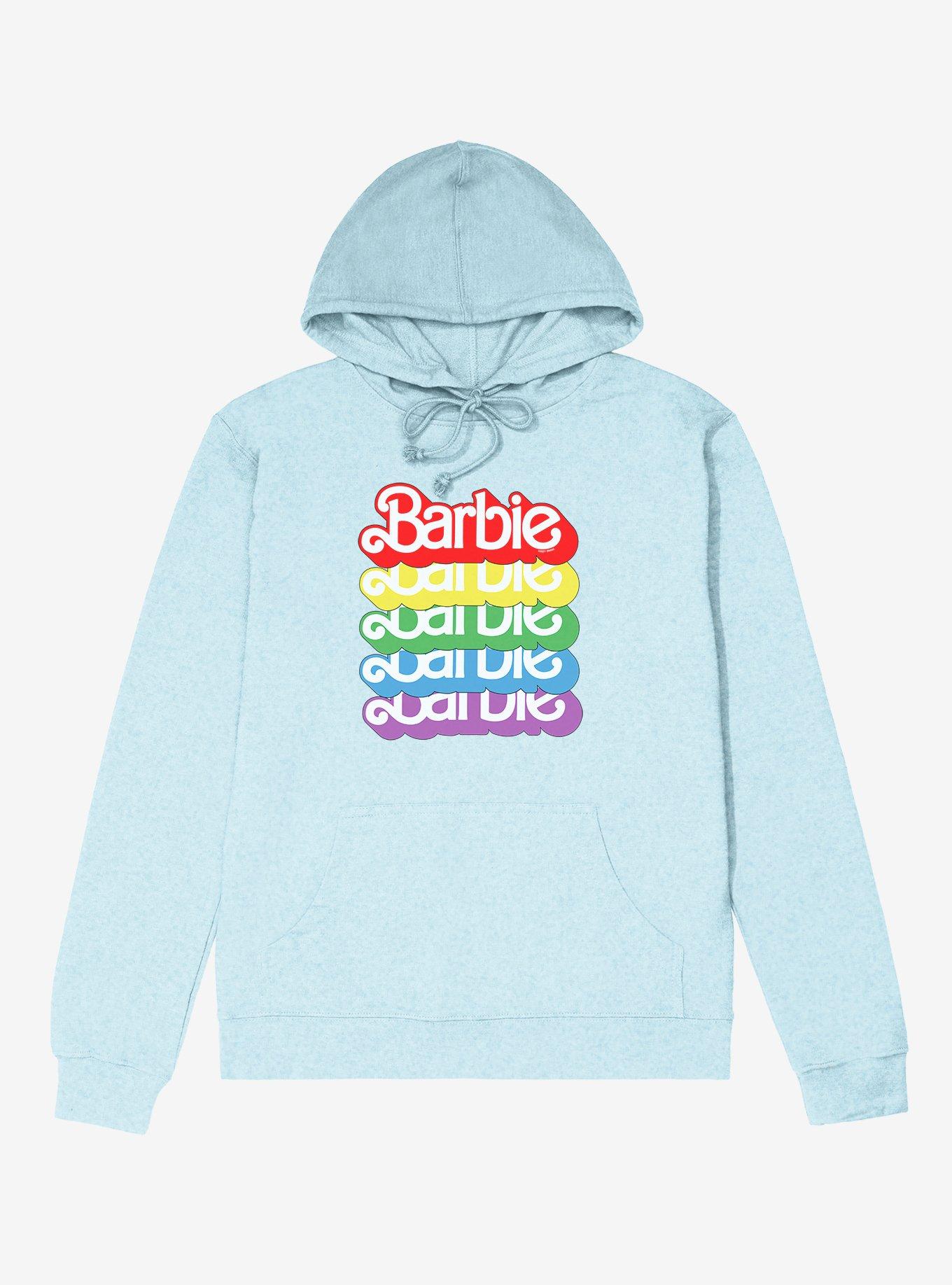 Barbie Text Rainbow Stack Lightweight Hoodie Blue Hot Topic