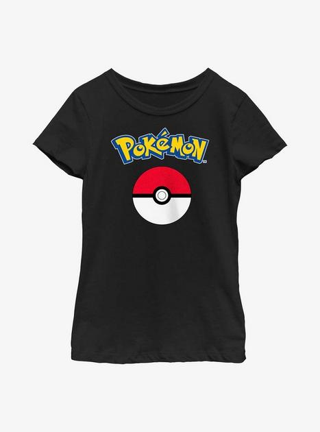 Pokemon Poke Ball Logo Youth Girls T-Shirt - BLACK | BoxLunch
