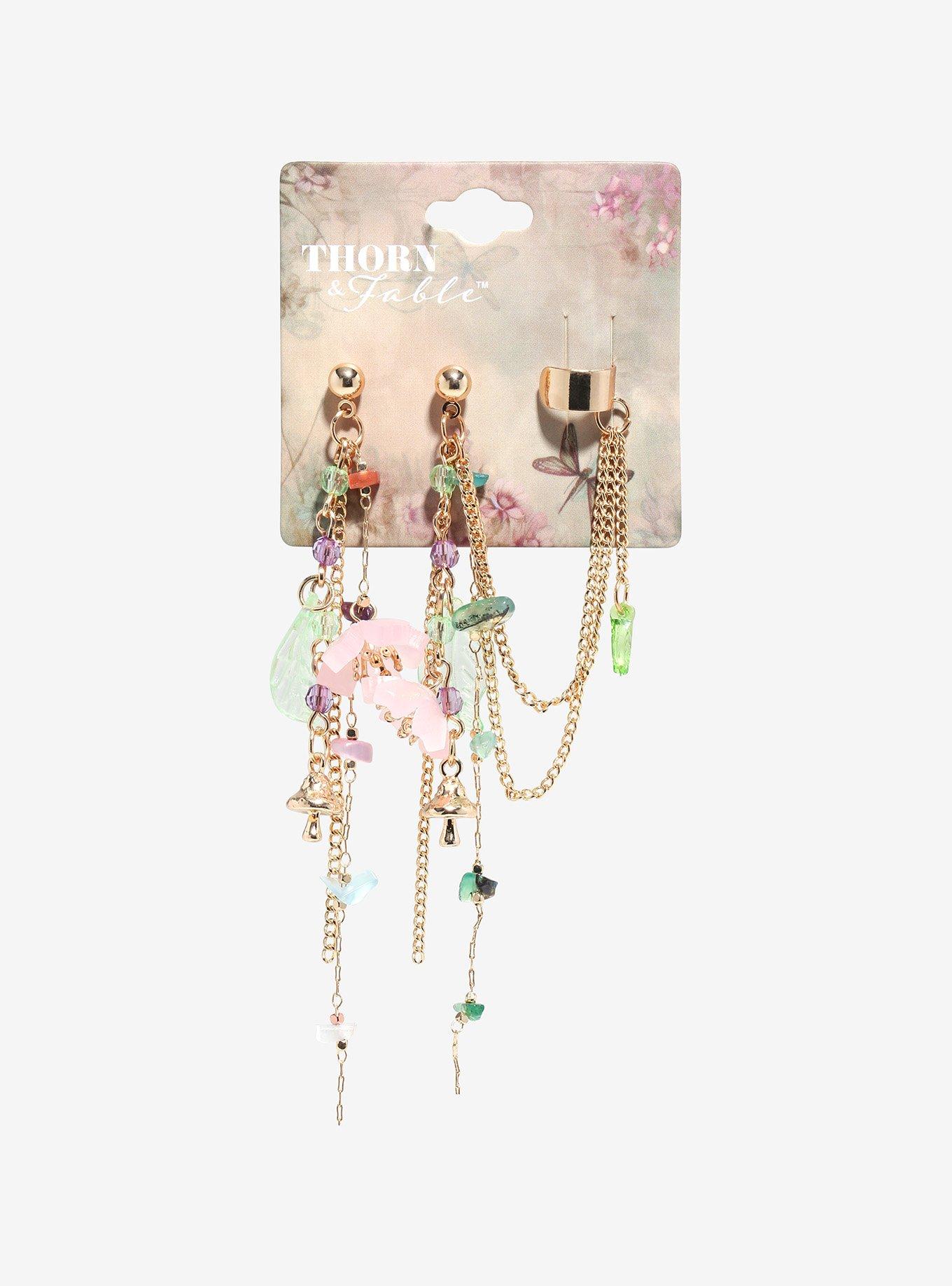Thorn And Fable Floral Mushroom Cascading Cuff Earring Set Hot Topic