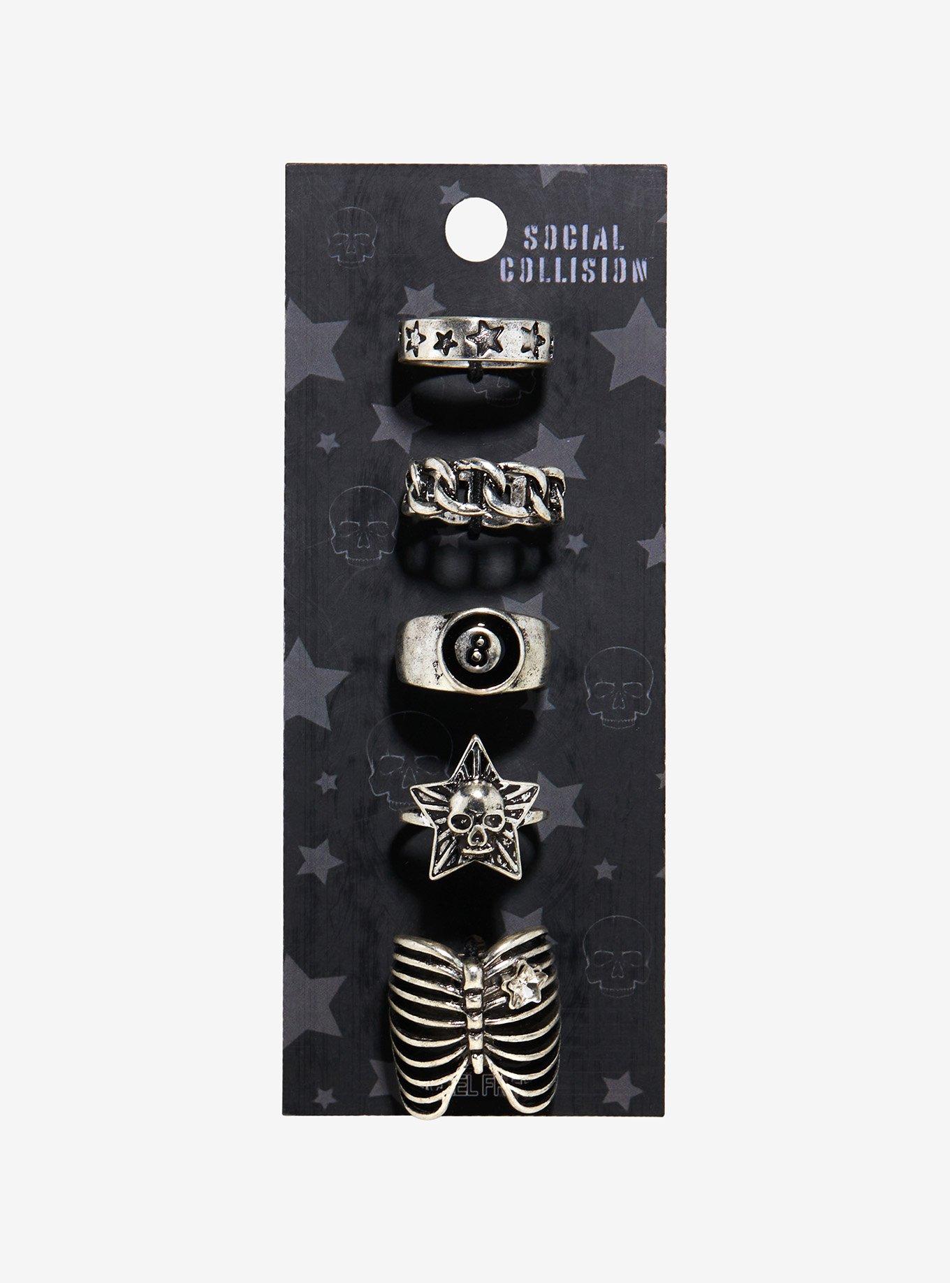 Social Collision 8 Ball Rib Skull Ring Set | Hot Topic