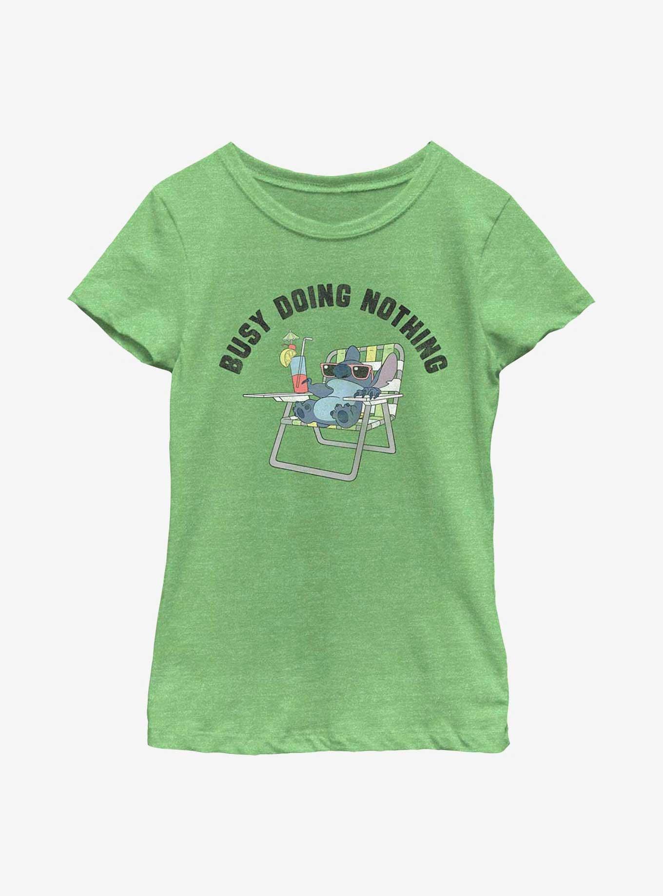 Disney Lilo & Stitch Busy Doing Nothing Youth Girls T-Shirt - GREEN ...
