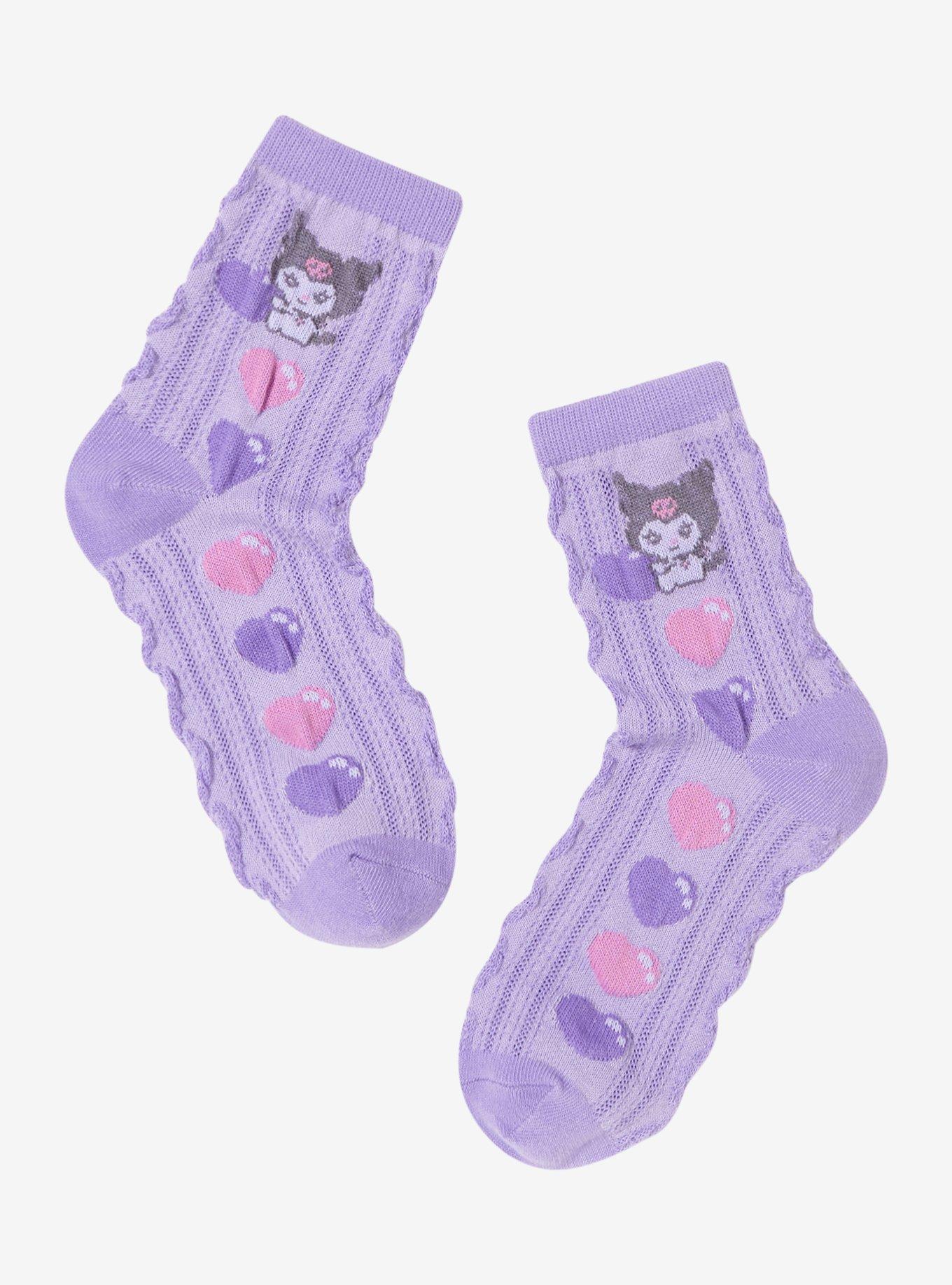 Sanrio Emo Kyun Kuromi Heart Lavender Crew Socks -- BoxLunch Exclusive ...