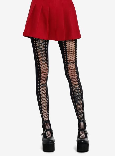 Leg Avenue Black Faux Lace-Up Tights | Hot Topic