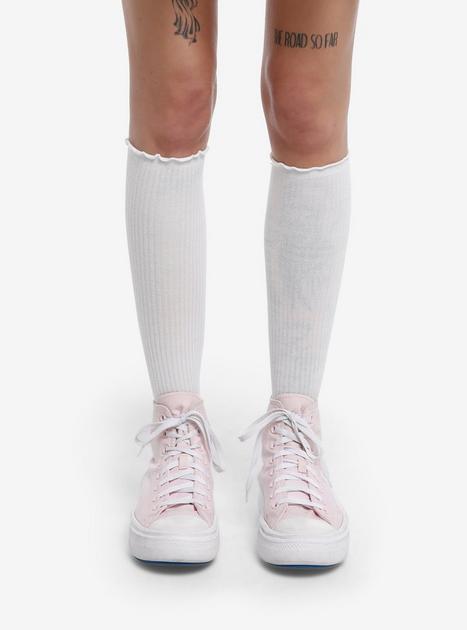 White Lettuce Hem Knee-High Socks | Hot Topic