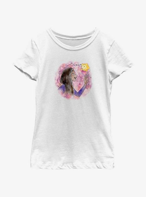 Disney Wish Asha and Star Watercolor Youth Girls T-Shirt - WHITE | BoxLunch