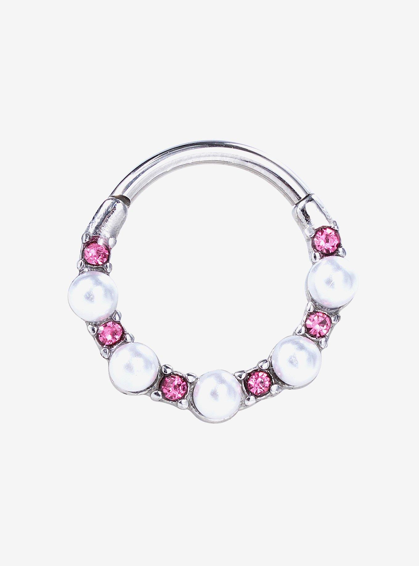 Steel Pink Gem Pearl Hinged Clicker | Hot Topic