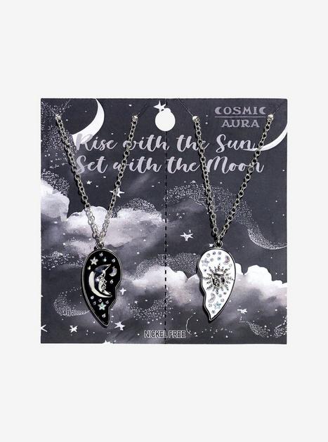 Cosmic Aura Sun & Moon Rhinestone Heart Best Friend Necklace Set | Hot ...