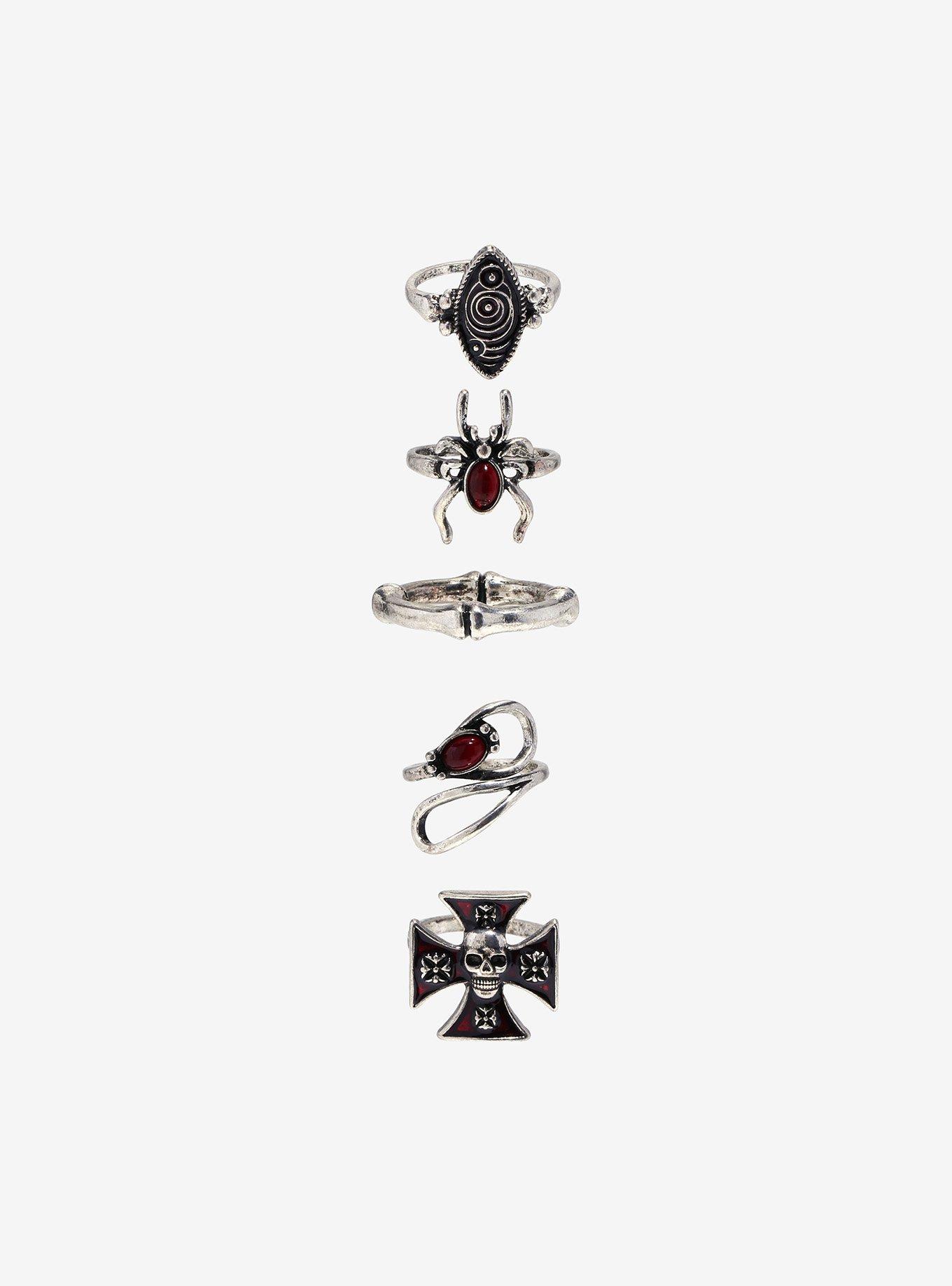 Social Collision Spider Skull Cross Ring Set | Hot Topic