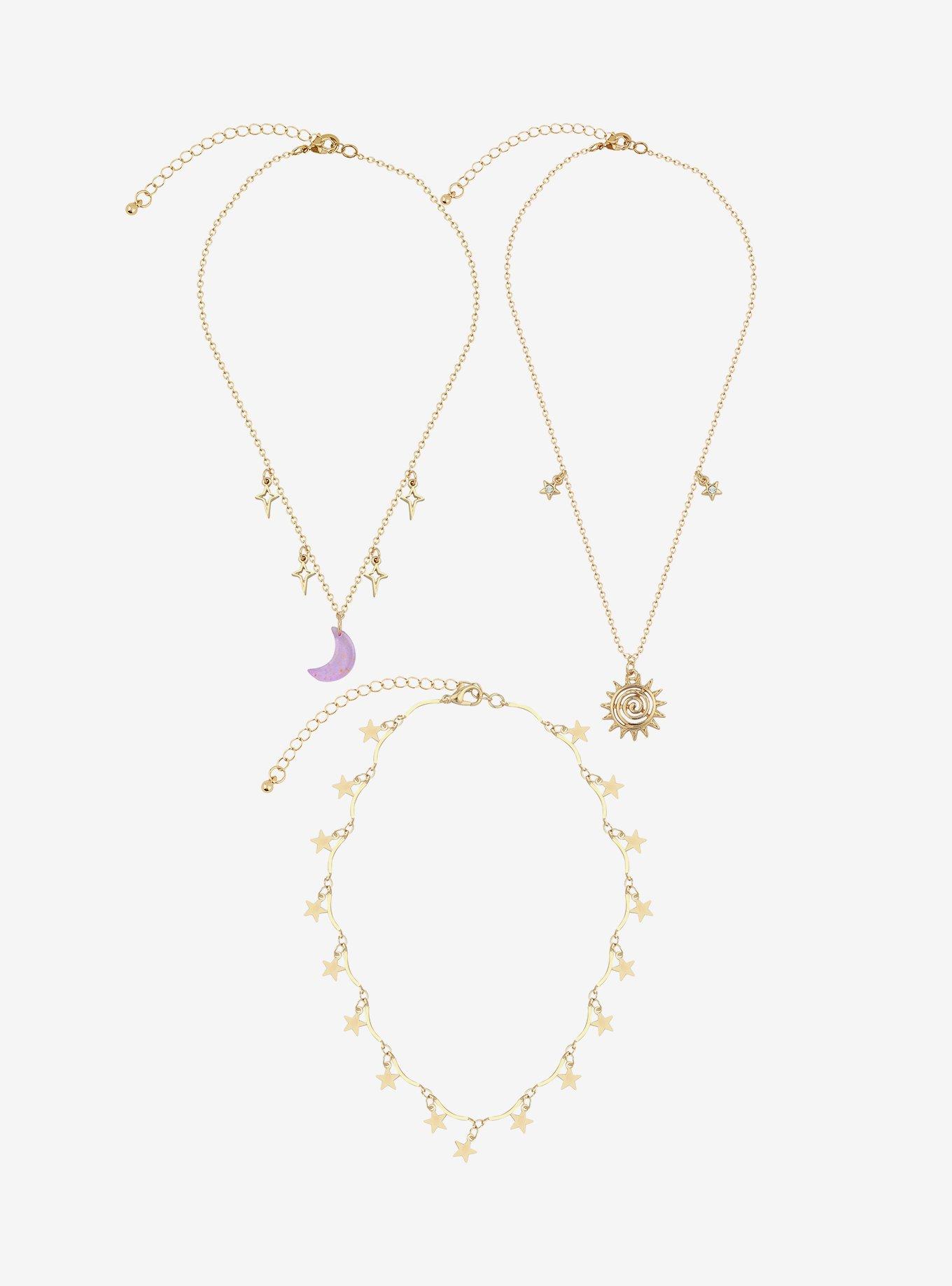 Cosmic Aura Purple Moon Star Necklace Set Hot Topic