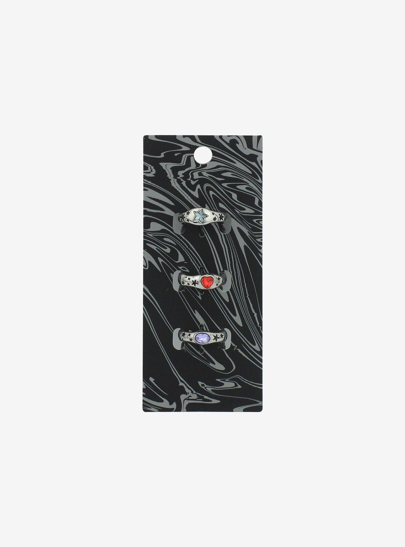 Heart Gem Star Etching Ring Set | Hot Topic