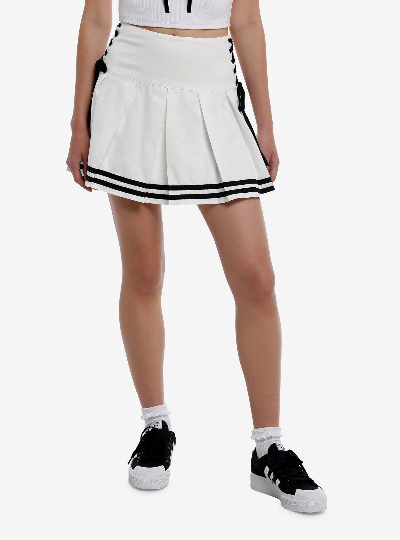 Sweet Society White And Black Lace Up Pleated Skirt Hot Topic