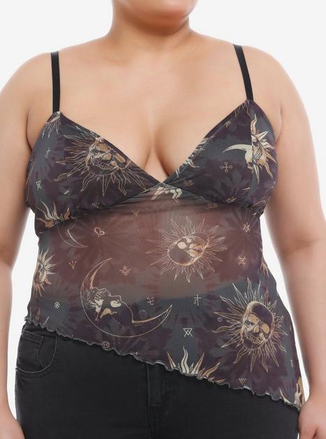 Cosmic Aura Celestial Skull Asymmetrical Girls Mesh Cami Plus Size