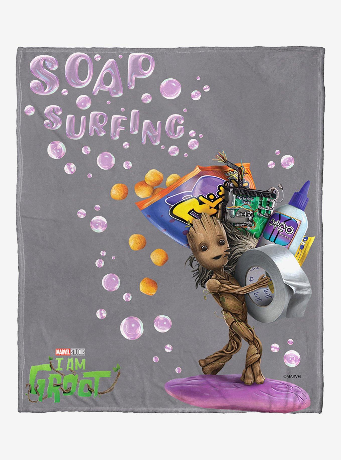 Marvel I Am Groot Soap Surfing Silk Touch Throw Blanket | Hot Topic