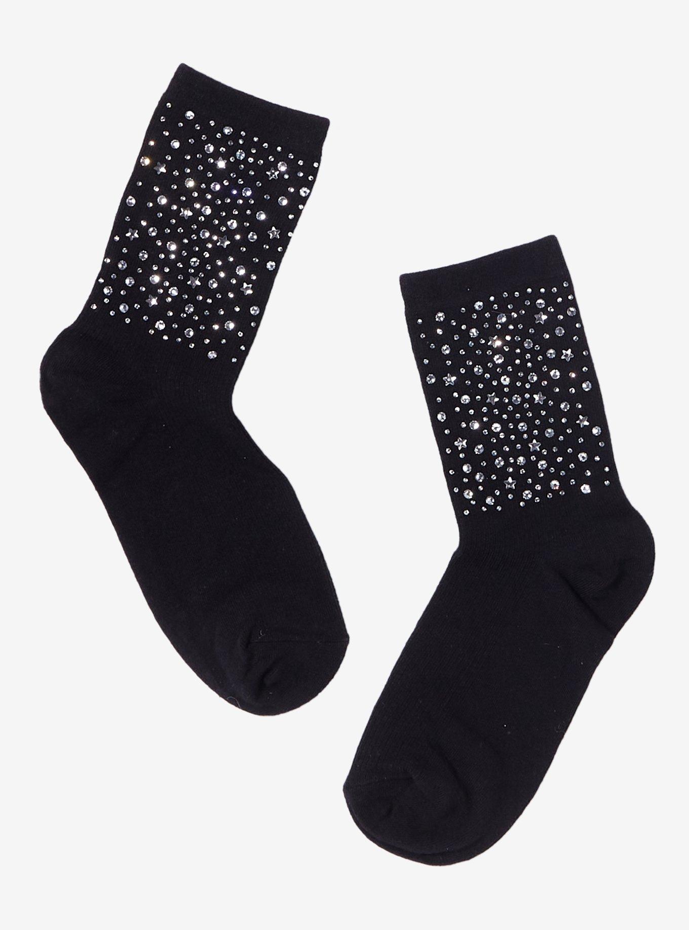 Rhinestone Star Crew Socks | Hot Topic