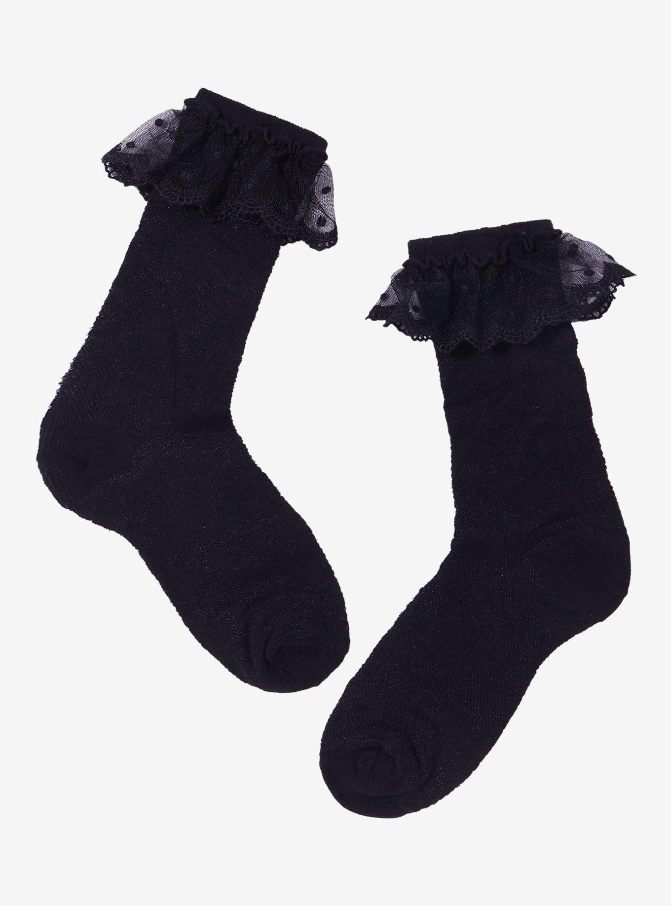 Black Rose Ruffle Crew Socks | Hot Topic