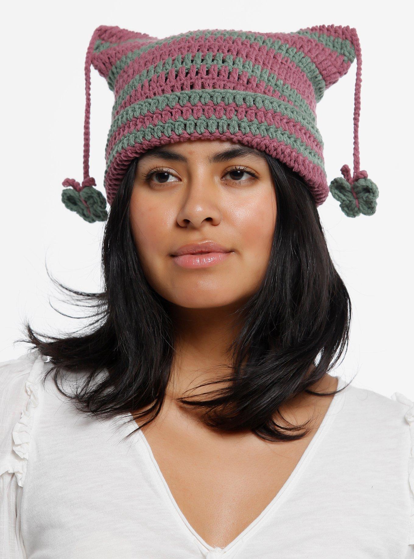 Plum Green Stripe Butterfly Ear Beanie | Hot Topic