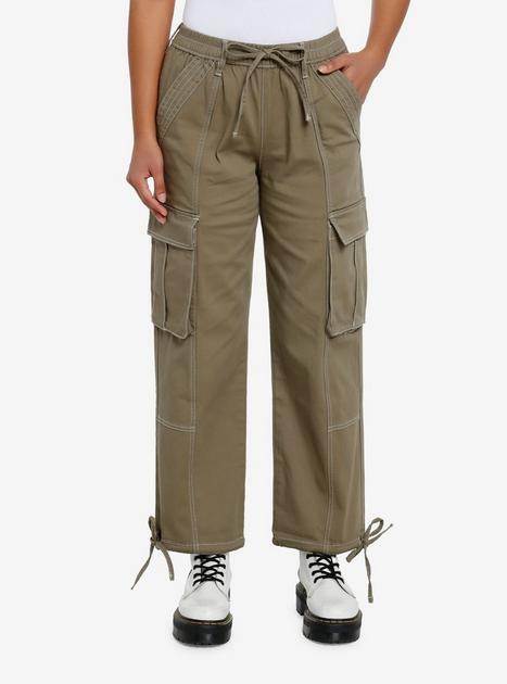 Olive Green Contrast Stitch Cargo Pants | Hot Topic