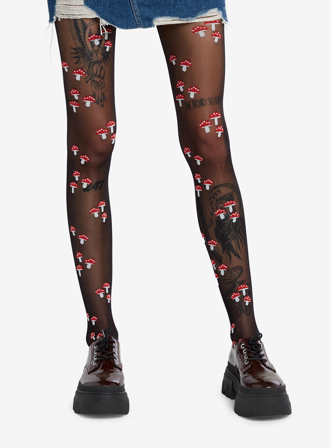 Black And Red Mushroom Tights Hot Topic