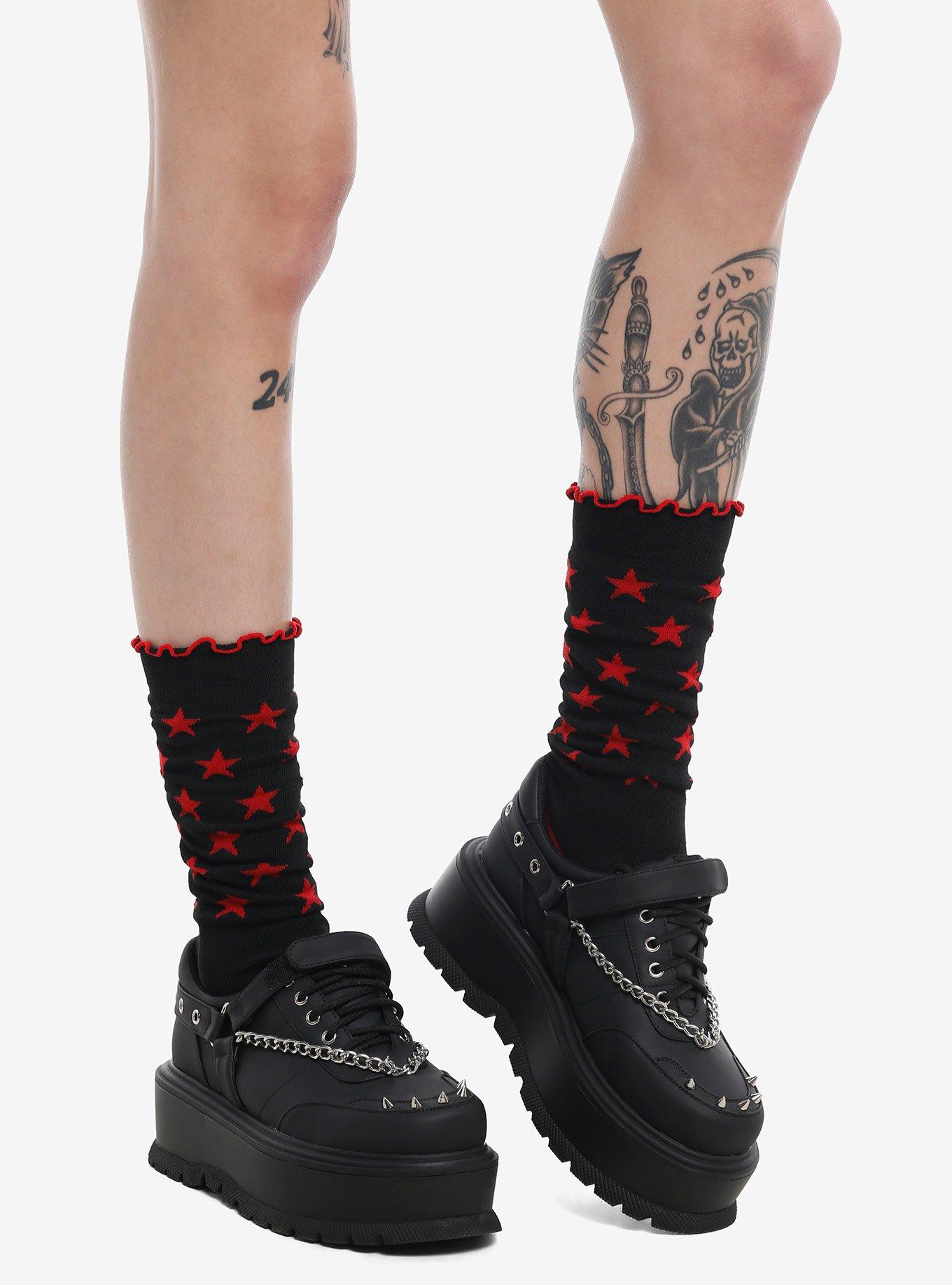 Black & Red Star Slouch Socks | Hot Topic