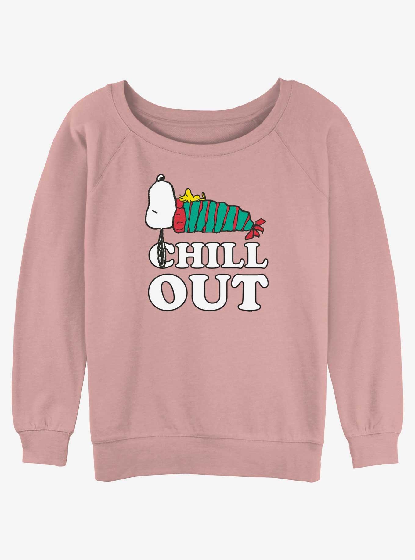 Peanuts Snoopy & Woodstock Chill Out Girls Slouchy Sweatshirt - PINK ...