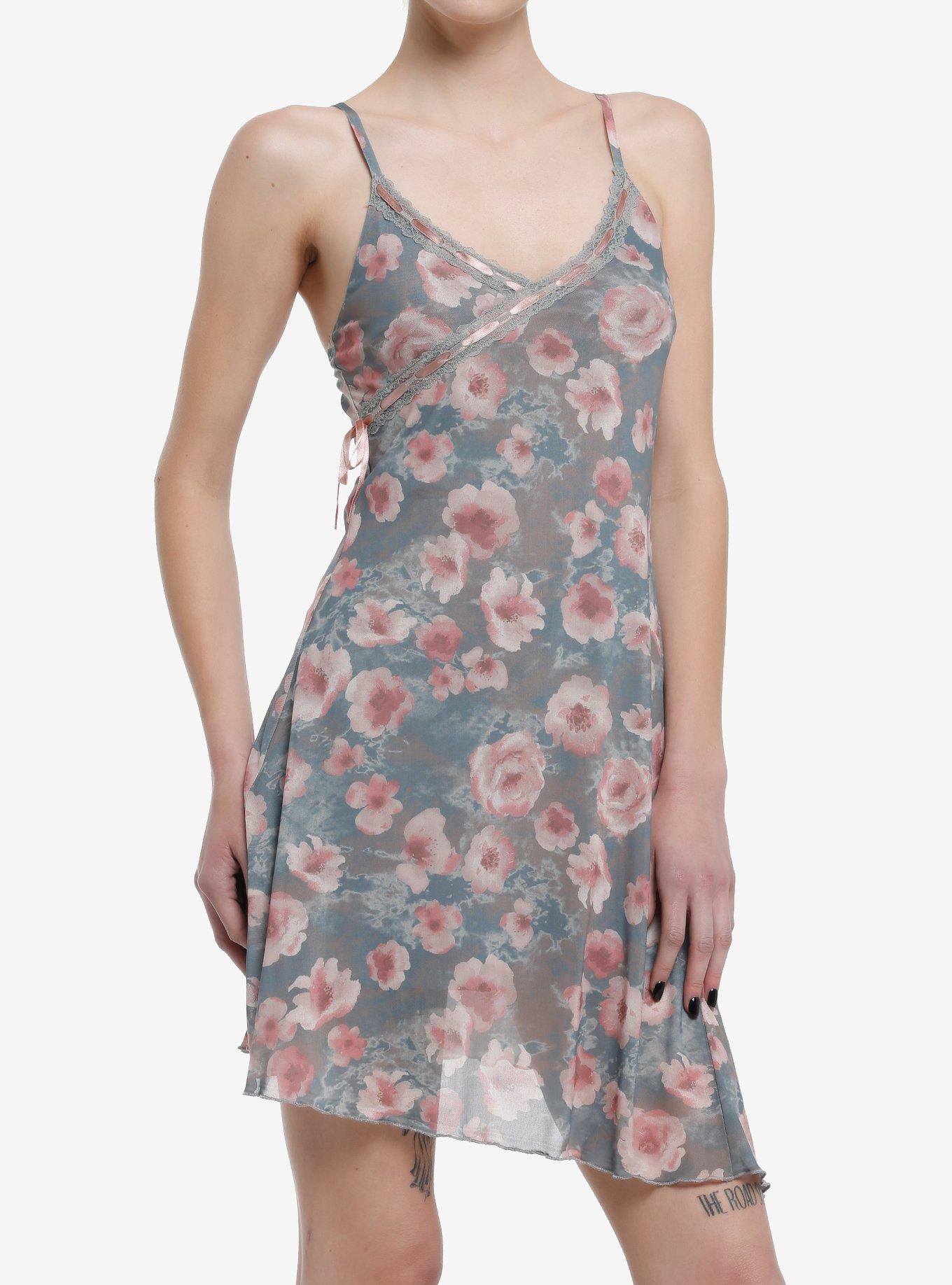 Thorn And Fable Pink Rose Asymmetrical Slip Dress Hot Topic