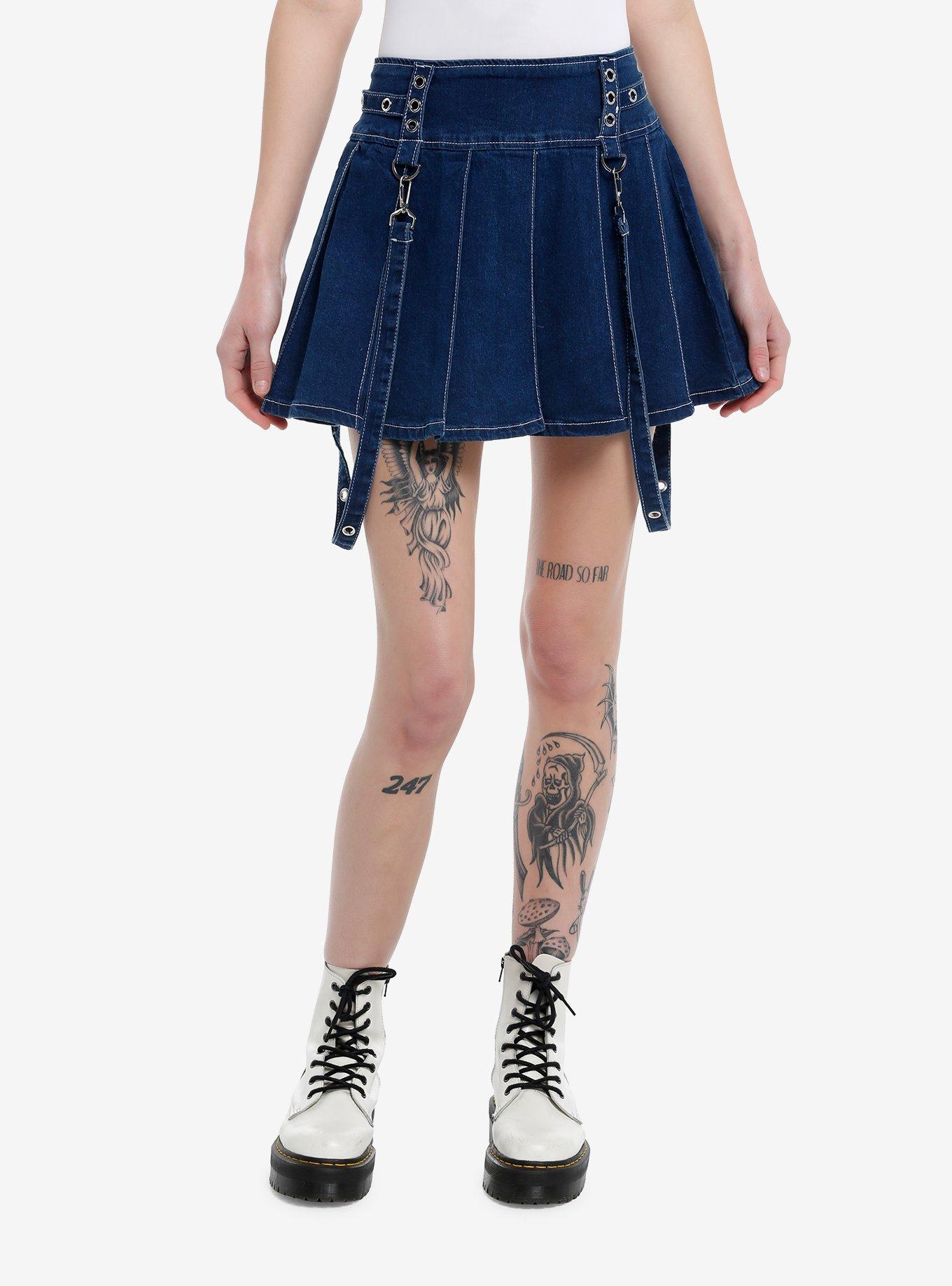 Indigo Suspender Pleated Skirt Hot Topic