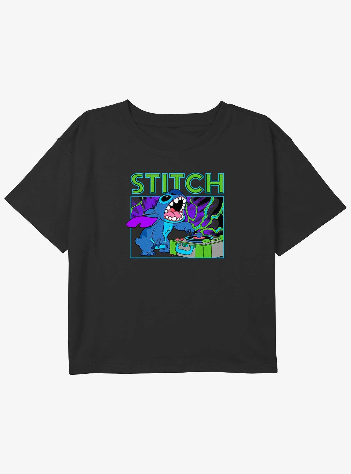 Disney Lilo & Stitch DJ Stitch Girls Youth Crop T-Shirt - BLACK | BoxLunch