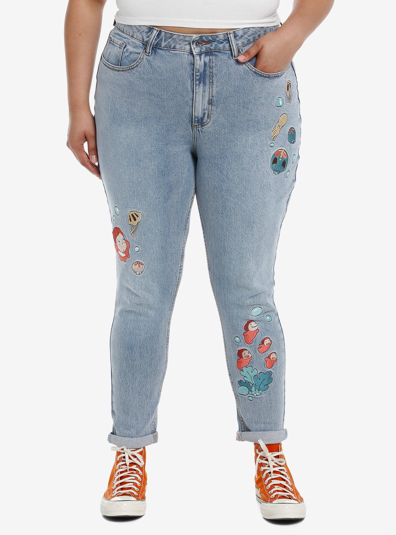 Her Universe Studio Ghibli Ponyo Embroidery Mom Jeans Plus Size | Hot Topic