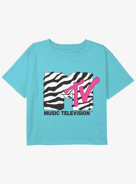 MTV Animal Print Logo Girls Youth Crop T-Shirt - BLUE | BoxLunch