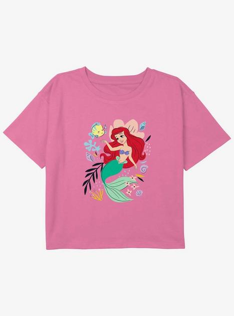Disney The Little Mermaid Happy Ariel And Flounder Girls Youth Crop T ...