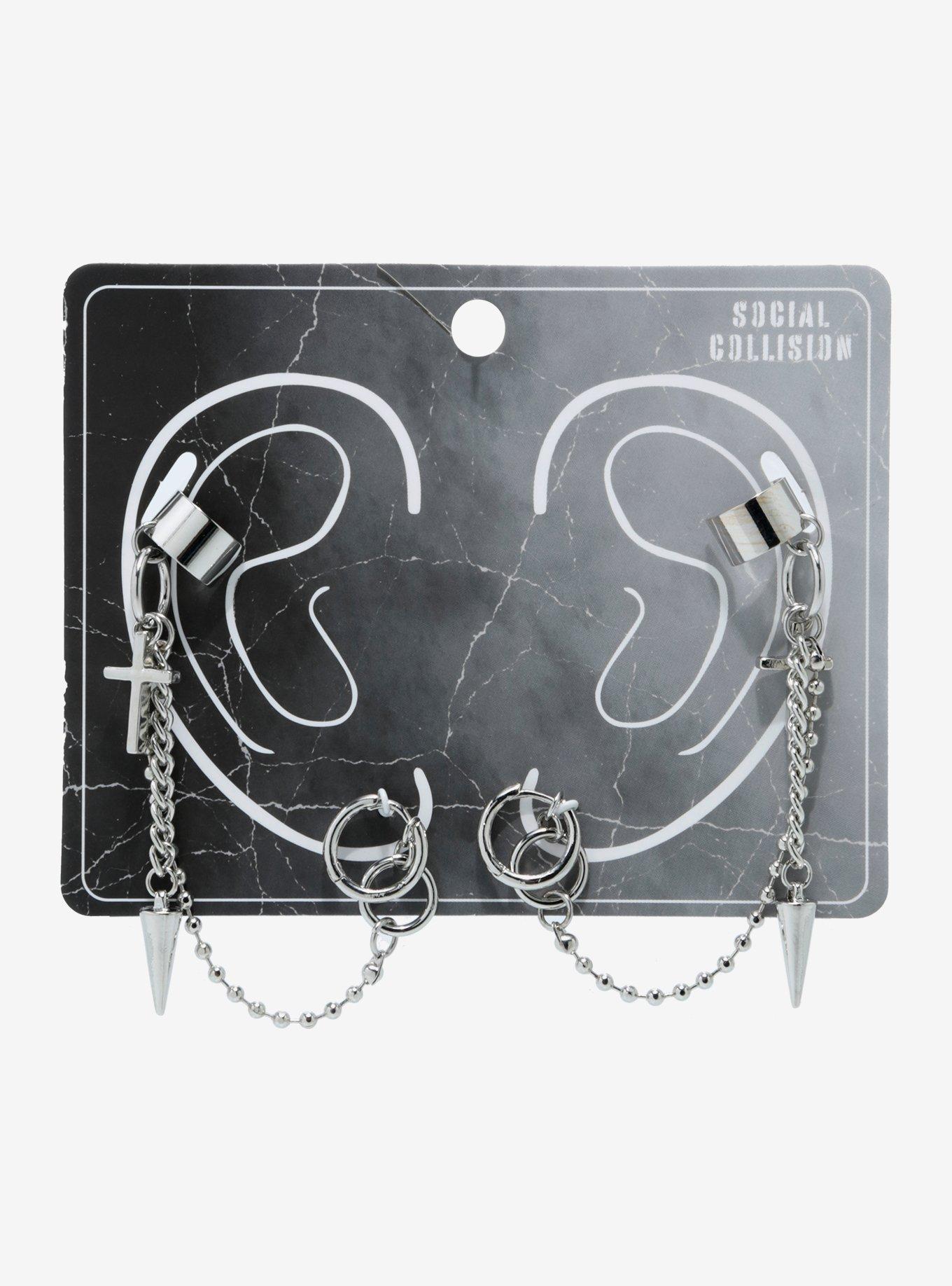 Social Collision Spike Chain Cuff Huggie Hoops | Hot Topic