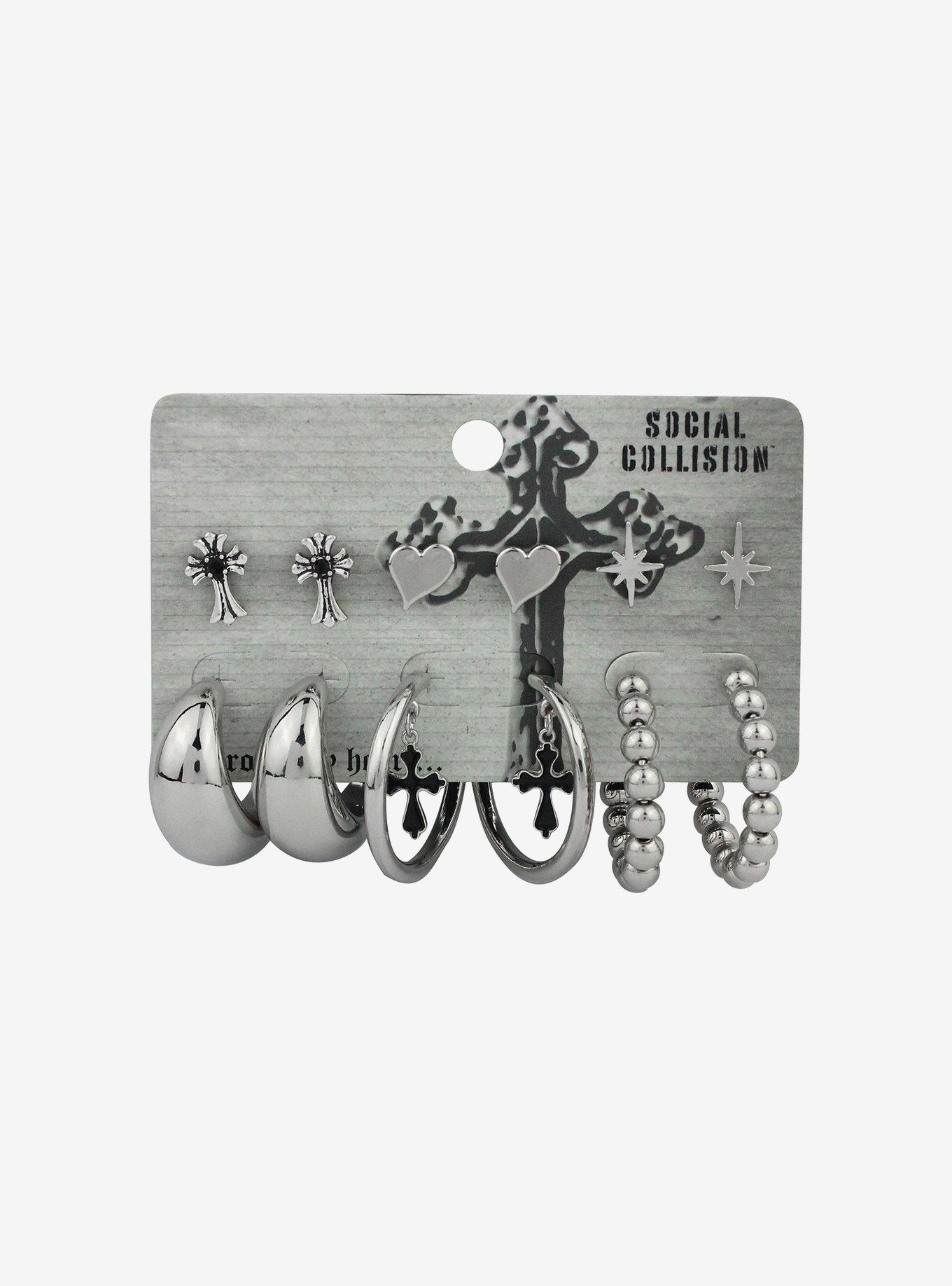 Social Collision Cross Hoop Earring Set | Hot Topic
